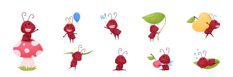 Cute little ant baby doing various activities Vector Image
