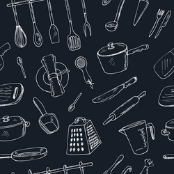 Kitchenware and cooking utensils doodle seamless Vector Image