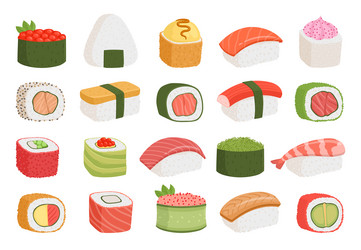 Cartoon sushi set japanese seafood dishes Vector Image