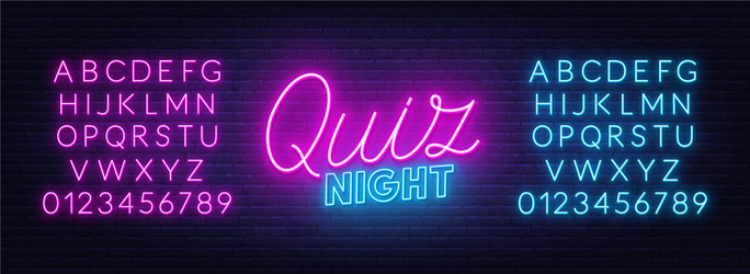 Neon lettering quiz on a brick wall background Vector Image