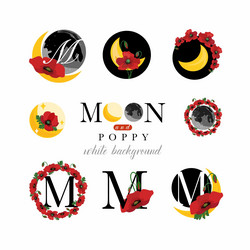 Moon and poppy black background logotype Vector Image