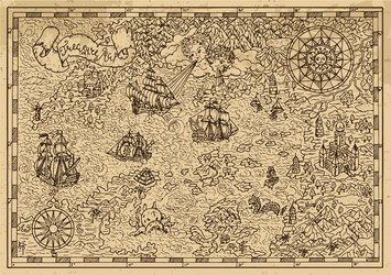Pirate treasure map with sailboat and compass Vector Image