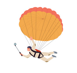 Man paratrooper cartoon character using parachute Vector Image
