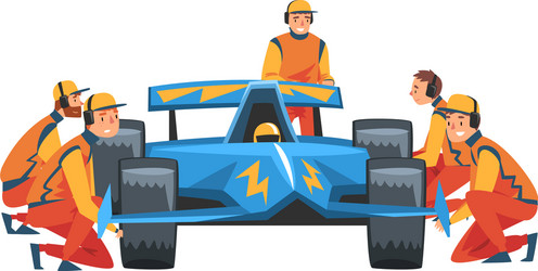 Racing crew cartoon pit stop team in uniform Vector Image