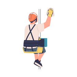 Man working at height with hammer suspended Vector Image