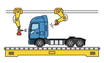 Thin line style truck assembly line automatic Vector Image
