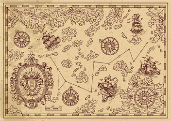 Pirate treasure map with sailboat and compass Vector Image