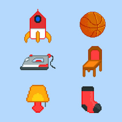Flat design pixel art element set Royalty Free Vector Image