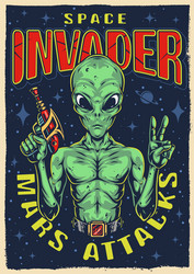 Aliens invader colorful vintage poster Royalty Free Vector