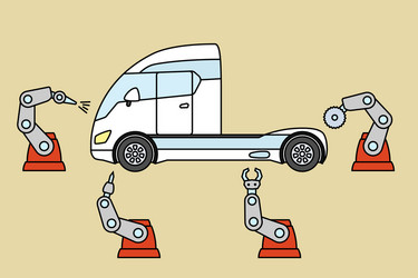 Thin line style truck assembly line automatic Vector Image