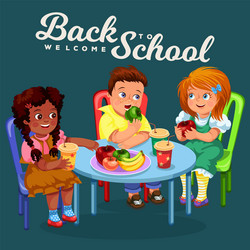 Elementary students eating lunch in cafeteria Vector Image