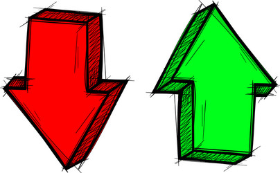 Arrows up and down green red hand drawn Royalty Free Vector