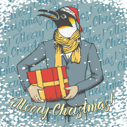 Christmas penguin head on human body Royalty Free Vector