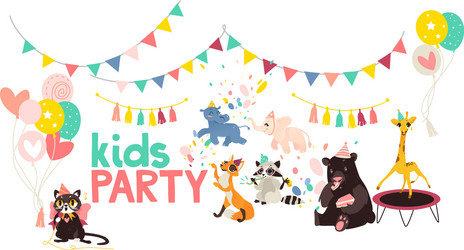Cartoon animals party poster Royalty Free Vector Image