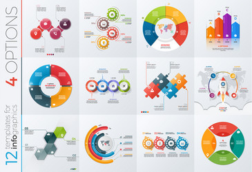 Collection of 12 templates for infographics Vector Image