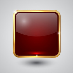 Glass square button with round corners and golden Vector Image