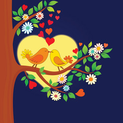 Decorative composition with two birds on the tree Vector Image