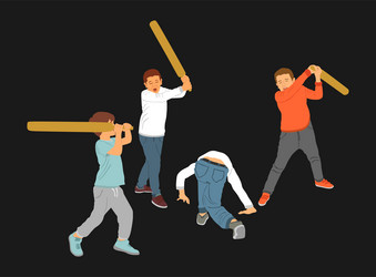 Angry boys with bat fight silhouette Royalty Free Vector