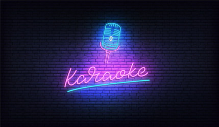 Karaoke neon sign label with microphone Royalty Free Vector