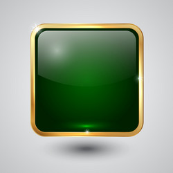 Glass square button with round corners and golden Vector Image