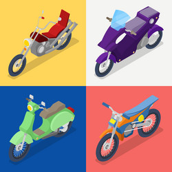 Isometric motorcycle set with motocross Royalty Free Vector