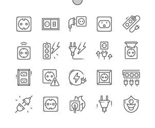 Electric power socket types thin line icons set Vector Image