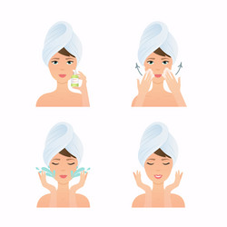 Girl washing her face with special skincare soap Vector Image