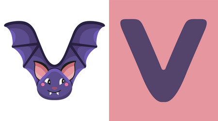 V is for vampire bat letter cute Royalty Free Vector Image