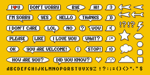 8bit pixel speech bubbles and message dialog boxes