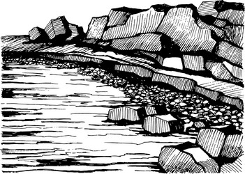 Ocean coast with rock Royalty Free Vector Image