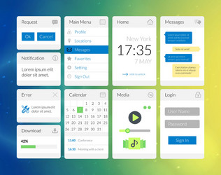 Mobile interface elements with colorful wallpaper Vector Image