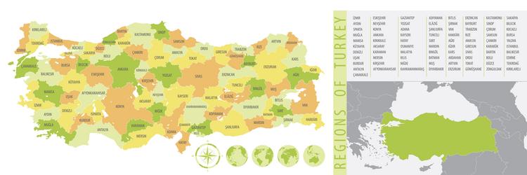 Detailed location map of turkey in europe Vector Image