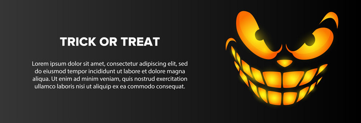 Trick or treat text with spooky smile on black Vector Image