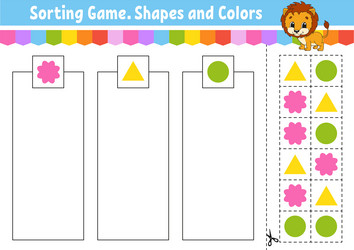 Sorting game shapes and colors cut and glue Vector Image