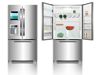 Open fridge with products isolated on white color Vector Image