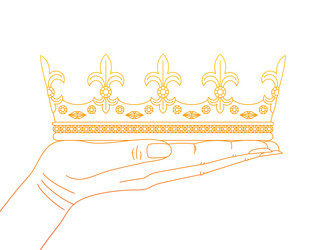 Poster with hands holding a golden crown Vector Image