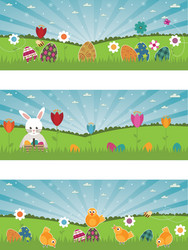 Boy are playing with three rabbits Royalty Free Vector Image