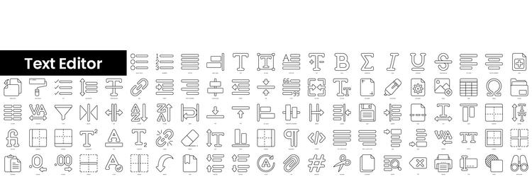 Set of outline text editor icons minimalist thin Vector Image