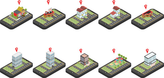 Red pointer on smartphone map gps navigation Vector Image