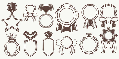 Twelve medals hand drawn set medal drawing Vector Image