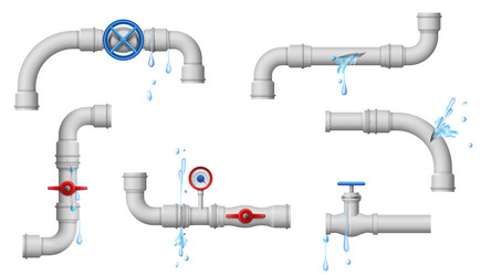 Water pipe leak broken damaged metal pipes Vector Image