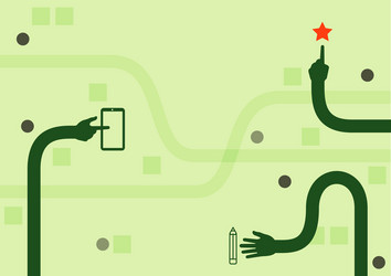 Three long hands drawing arms pointing fingers Vector Image