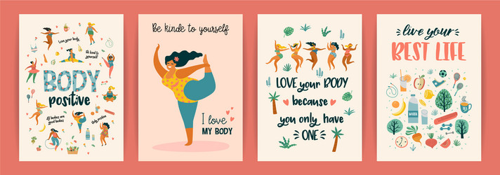 Body positive templates happy plus size Royalty Free Vector