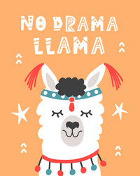 Hand drawn cartoon llama poster Royalty Free Vector Image