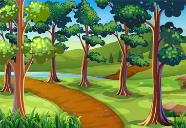 Nature scene with hiking track into the woods Vector Image