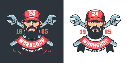 Skull mechanic worker - workshop retro emblem Vector Image