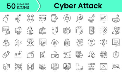 Hacking and cyber attack line icon set Royalty Free Vector