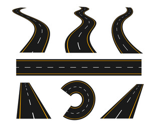 Road elements set tracks and winding curve Vector Image