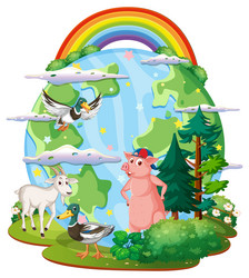Cartoon planet earth with cute animals Royalty Free Vector