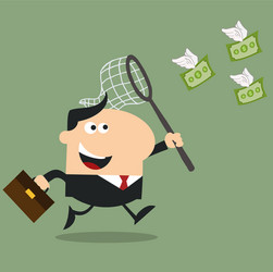 Business man chasing money cartoon Royalty Free Vector Image